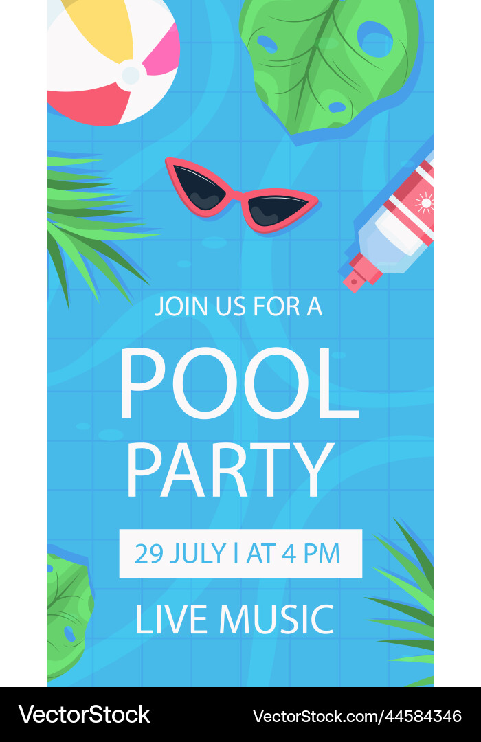 Hand drawn colorful pool party post stories Vector Image
