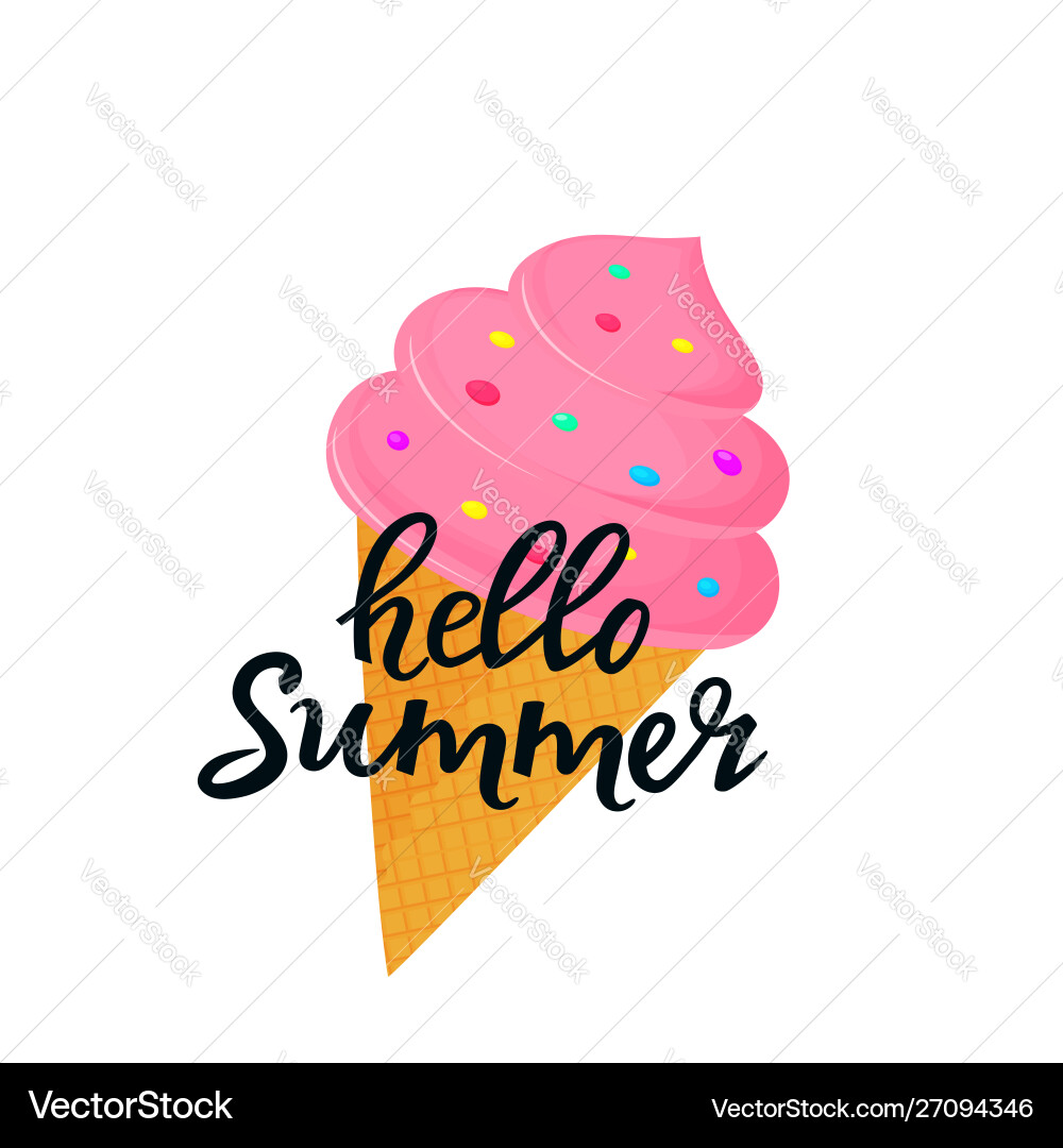Hello summer hand drawn lettering with ice cream Vector Image