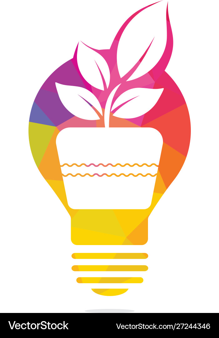 Light bulb and plant in a pot concept logo design Vector Image