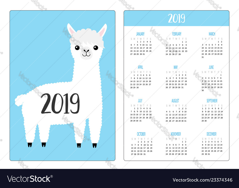 Llama alpaca standing simple pocket calendar Vector Image