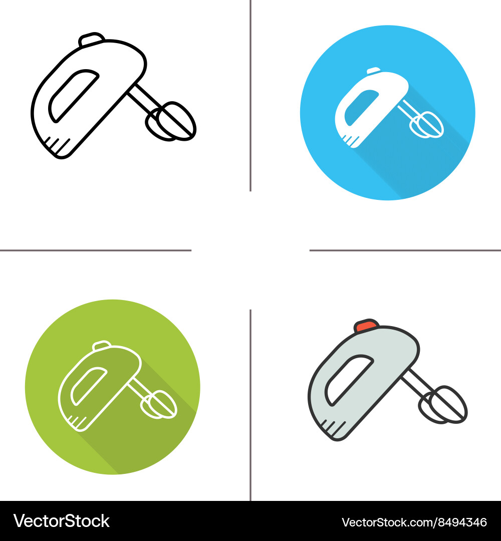 Mixer flat design linear and color icons set Vector Image