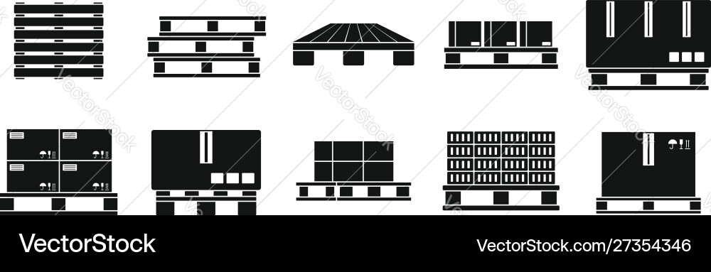 Pallet tray icons set simple style Royalty Free Vector Image