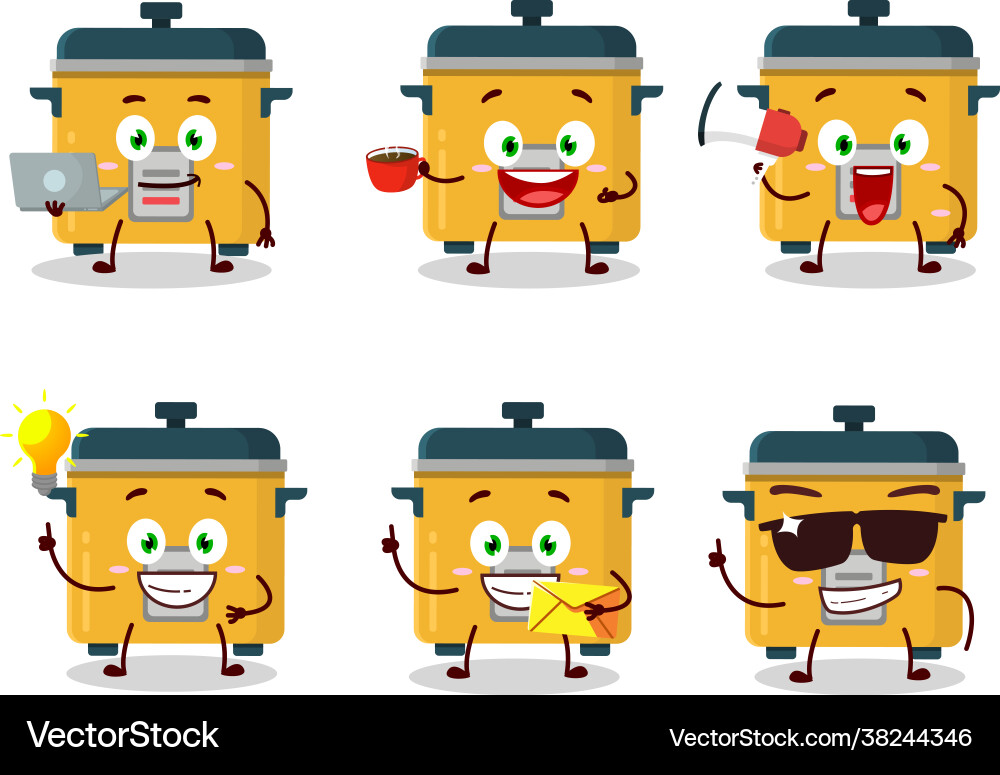 Rice cooker cartoon with various types business Vector Image