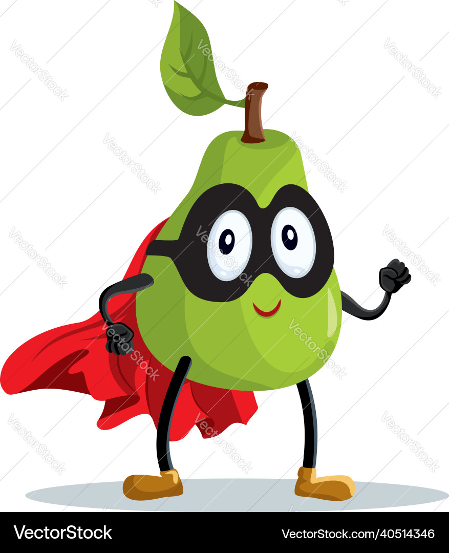 Strong superhero pear fruit cartoon character Vector Image
