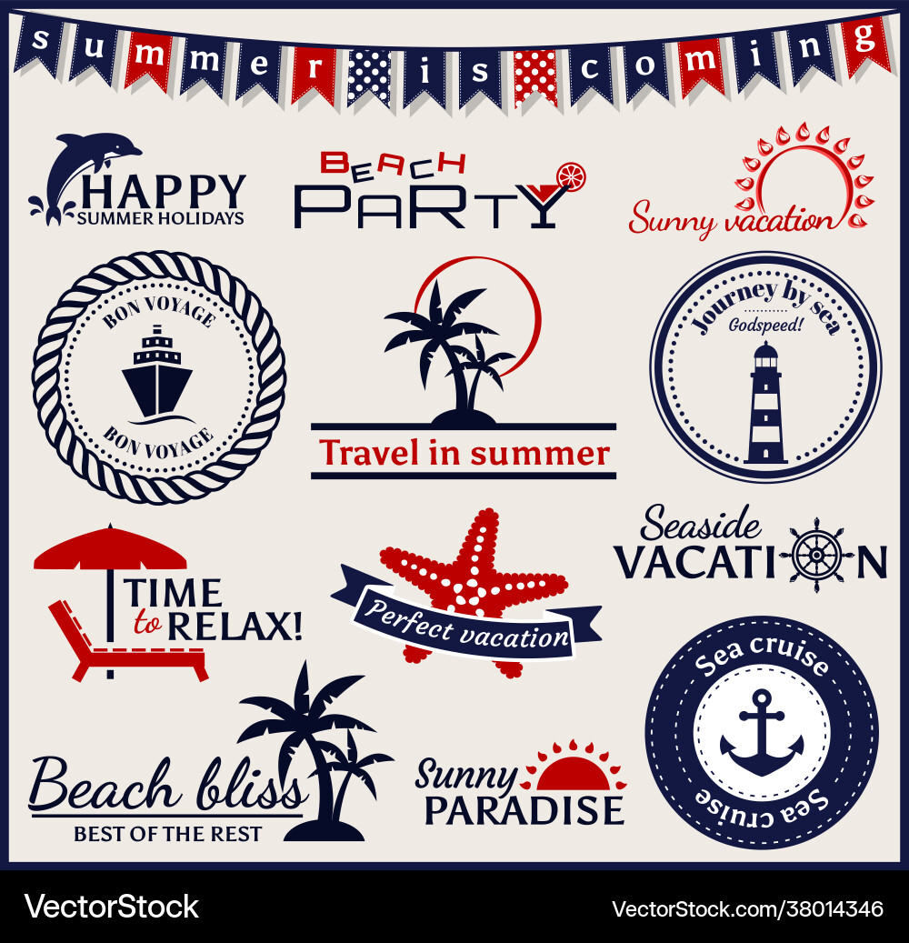 Summer and sea labels symbols emblems design Vector Image