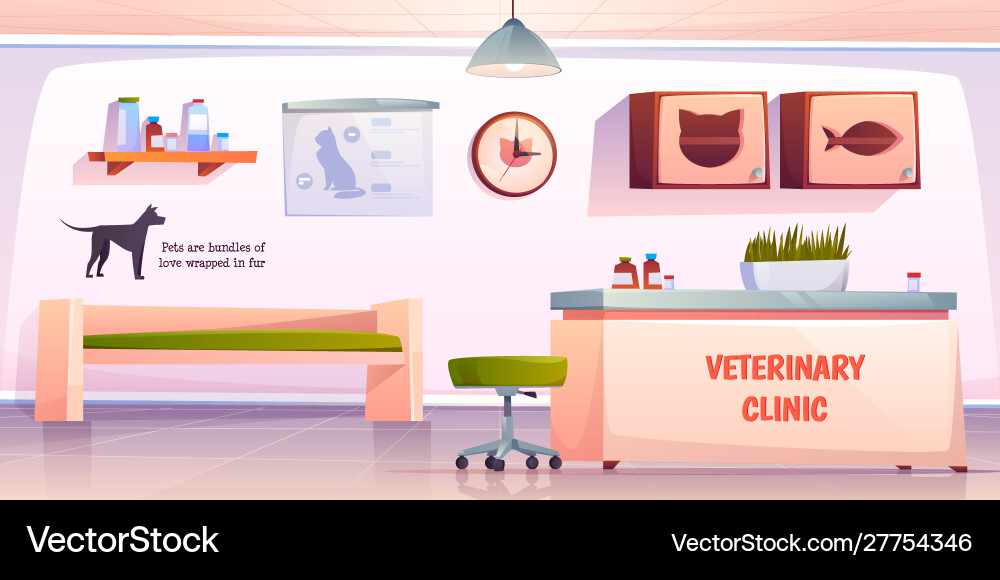 Vet clinic reception or veterinary hall interior Vector Image