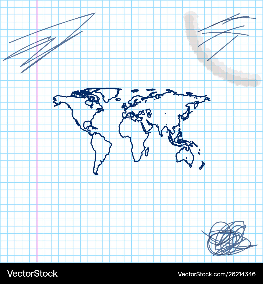World map line sketch icon isolated on white Vector Image
