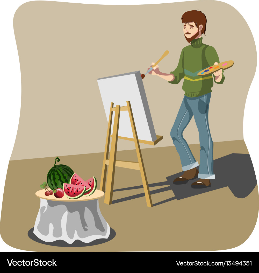 Artist drawing still life Royalty Free Vector Image