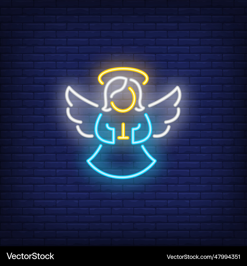 Cute angel praying neon sign Royalty Free Vector Image