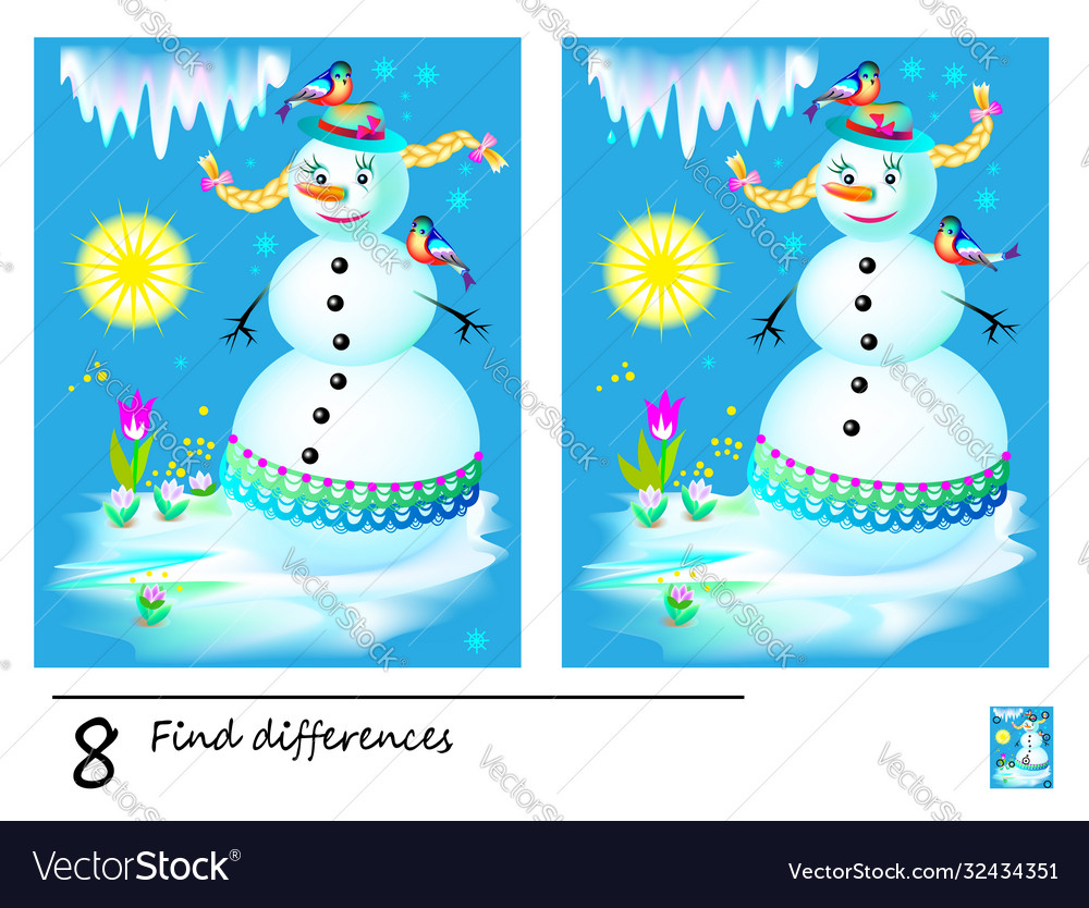 Find 8 differences logic puzzle game for children Vector Image