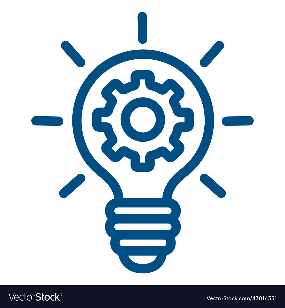 Gears inside lightbulb stroke icon Royalty Free Vector Image