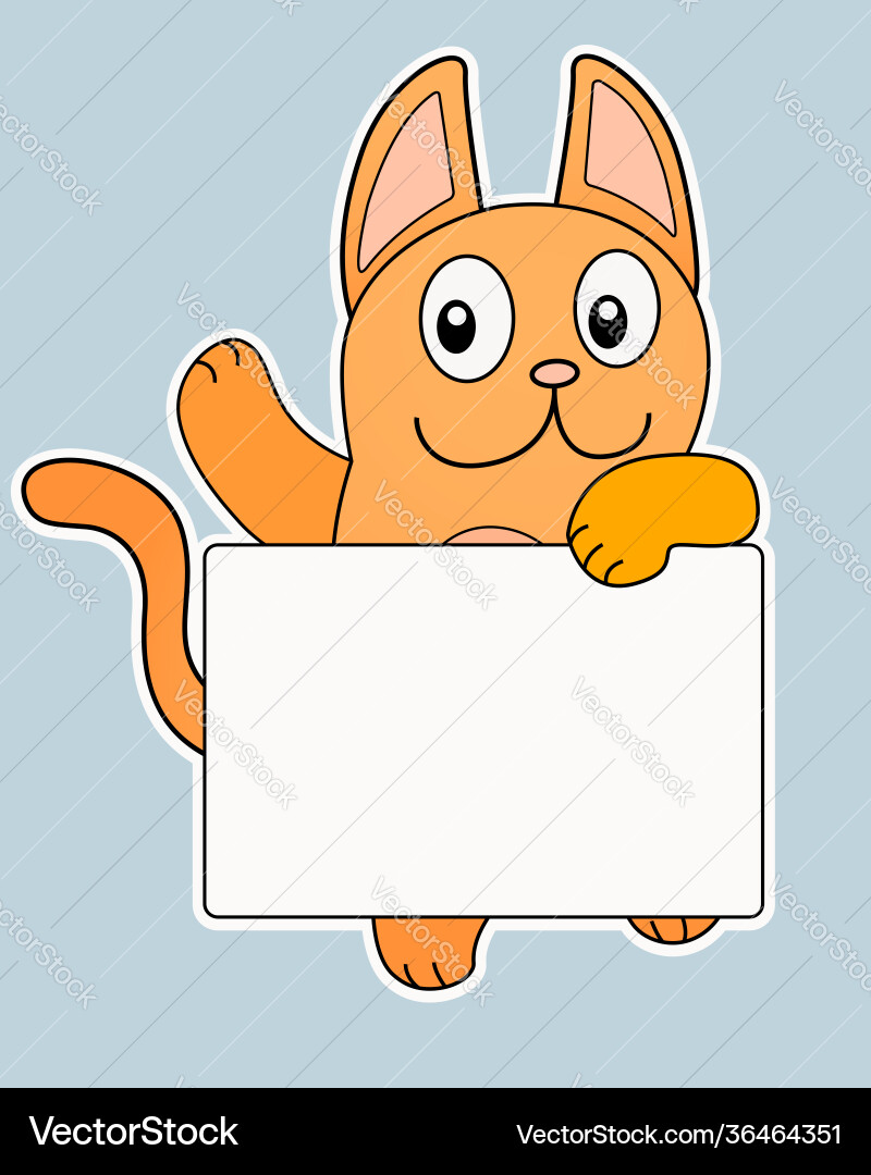 Ginger cute cat holding a sign with copy space Vector Image