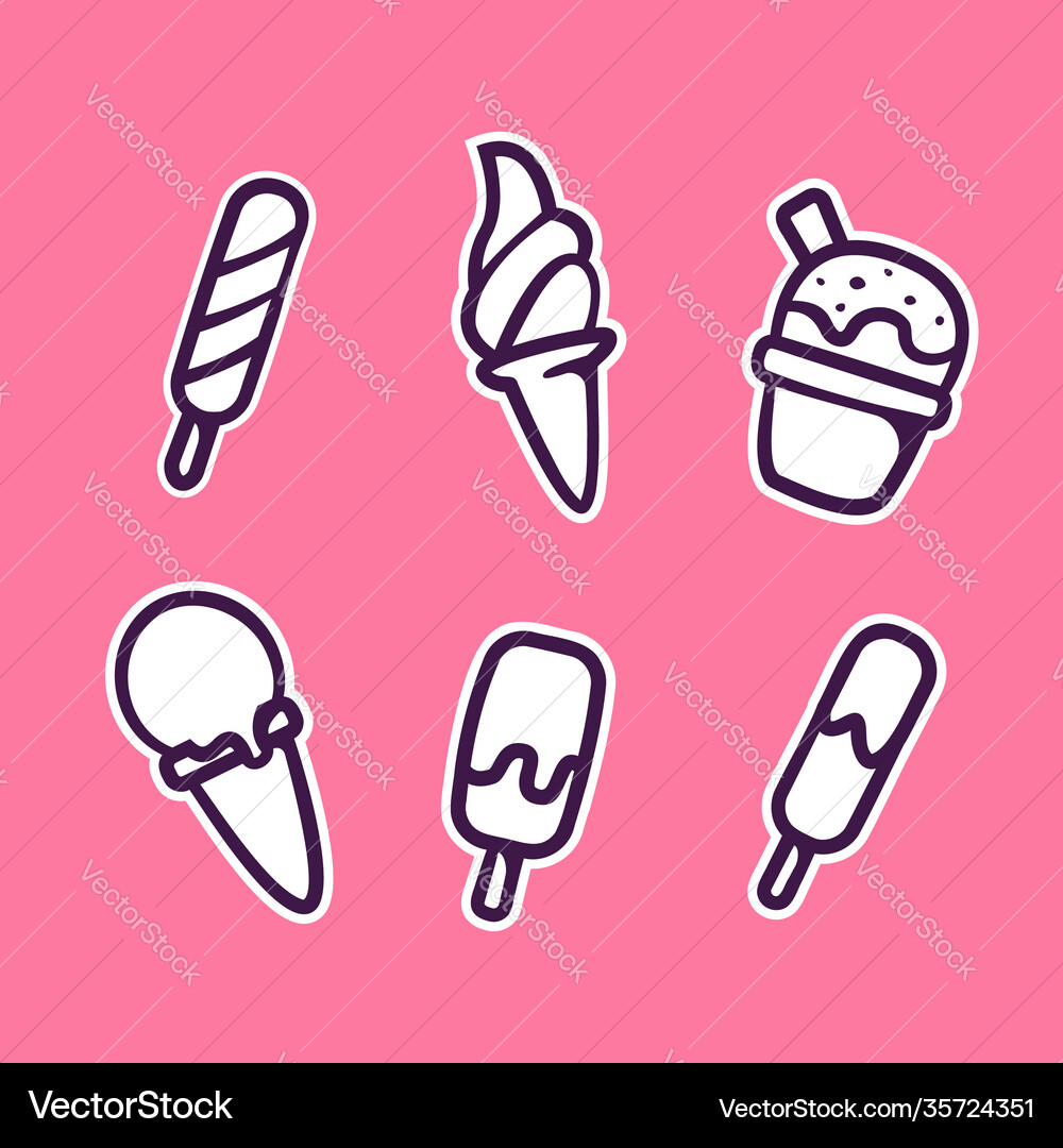 Ice cream set doodle icon sticker hand drawing Vector Image