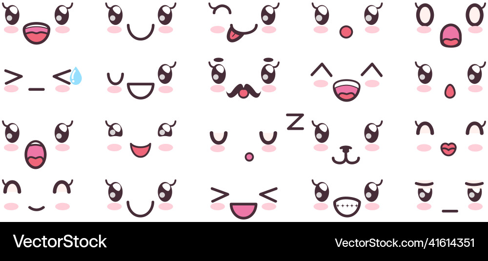 Kawaii cute faces on colorful backgrounds set Vector Image
