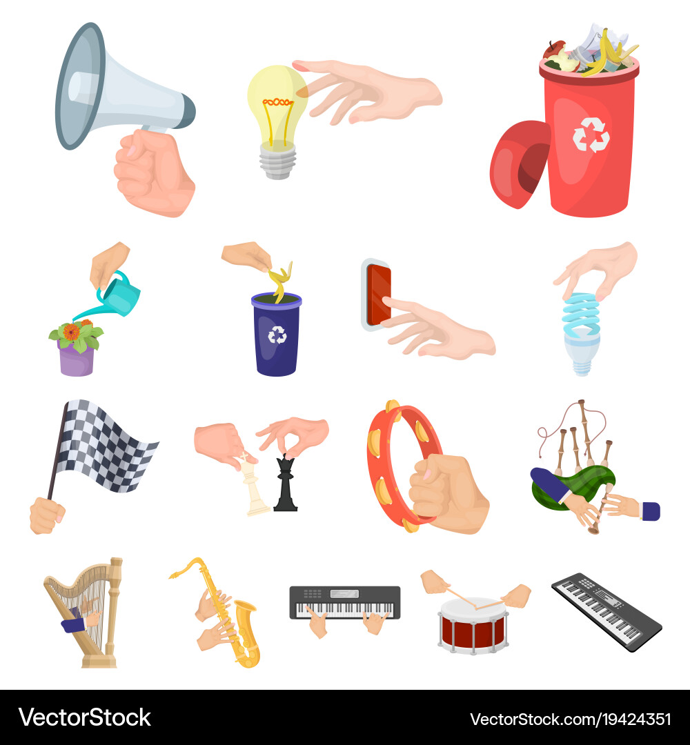 Manipulation by hands cartoon icons in set Vector Image