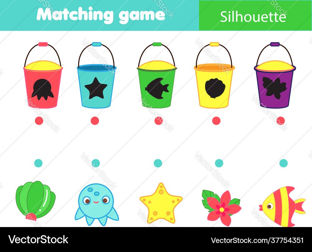 Shadow matching game summertime beach theme kids Vector Image