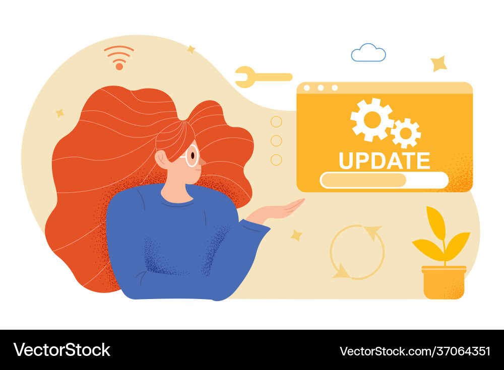 System updates teenager updating operation Vector Image