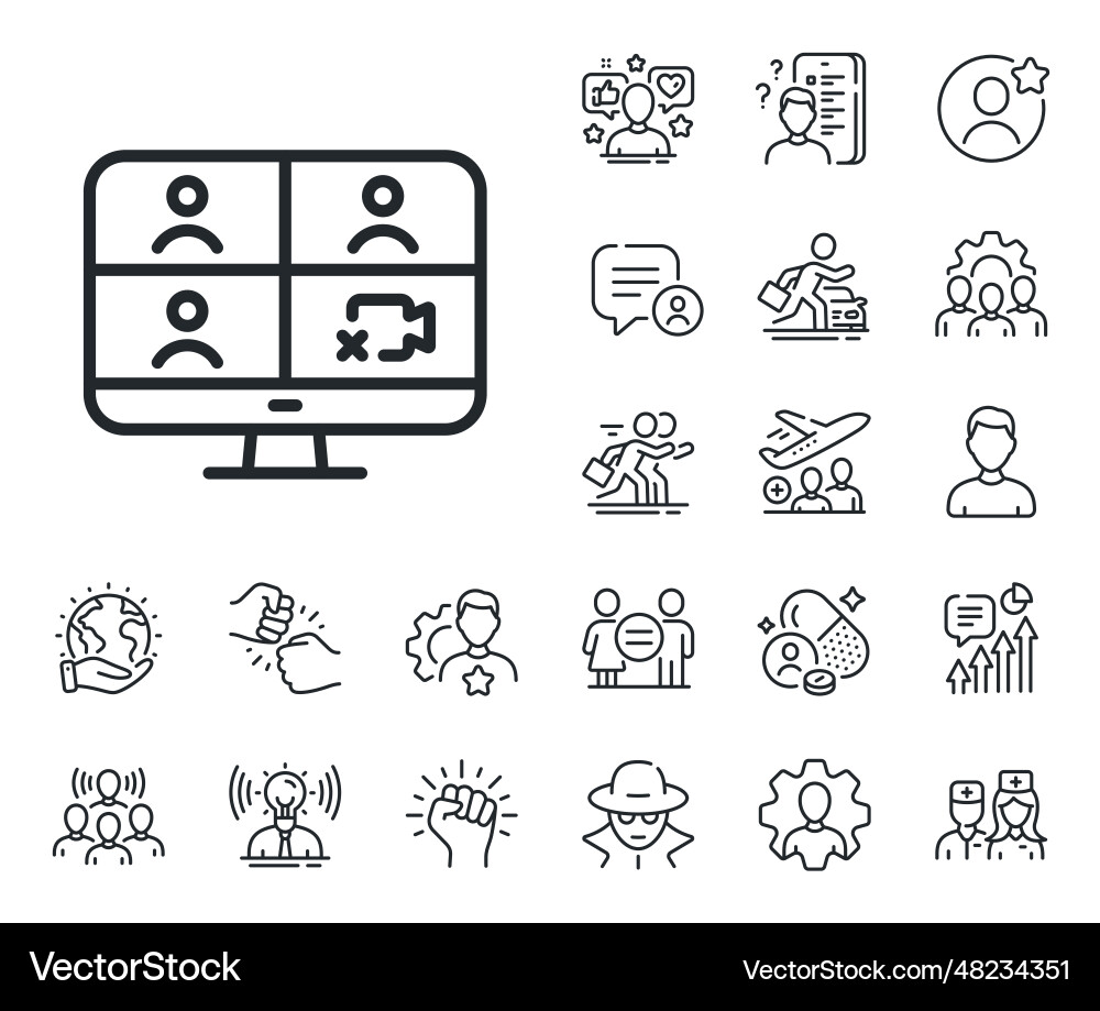 Video conference line icon online training sign Vector Image