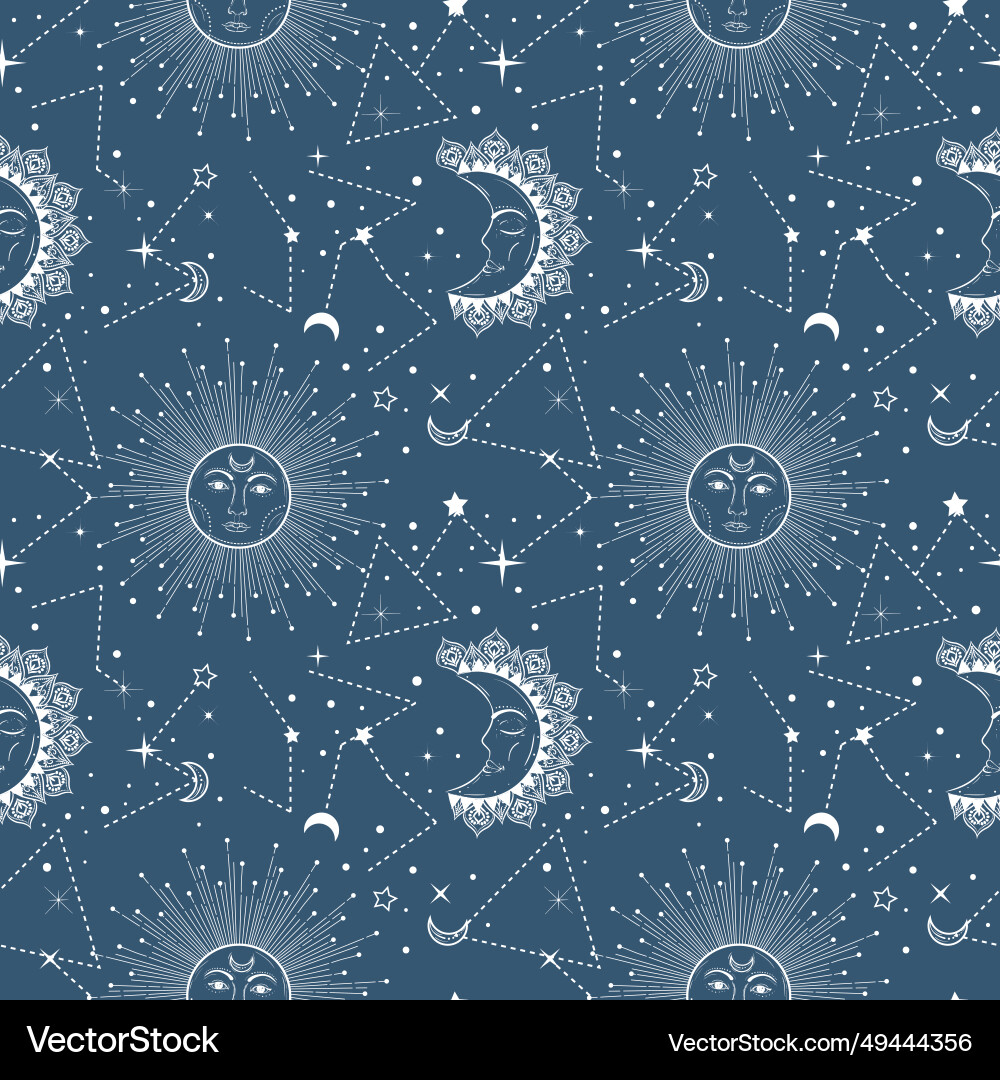 Bohemian seamless pattern with sun moon stars Vector Image