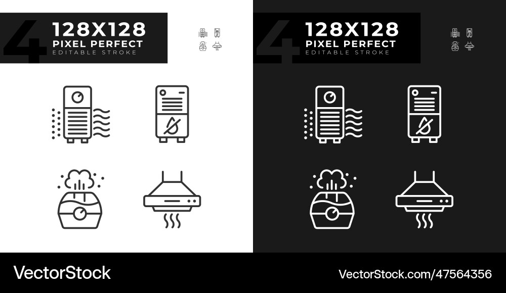 Indoor air quality linear icons set for dark Vector Image