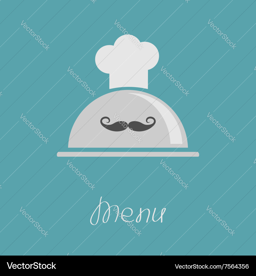Silver platter cloche chef hat with curl moustache