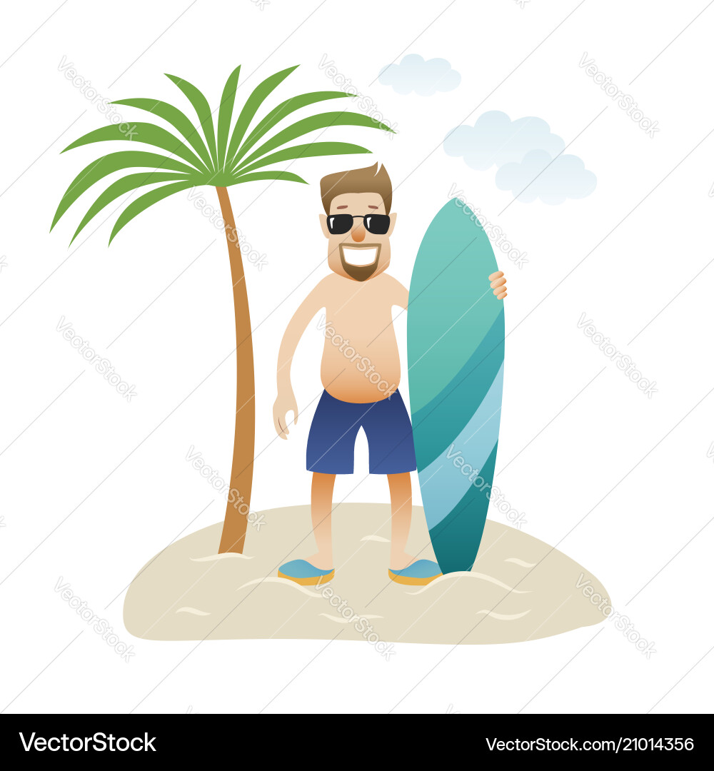 Summer banner man on the beach is standing under Vector Image