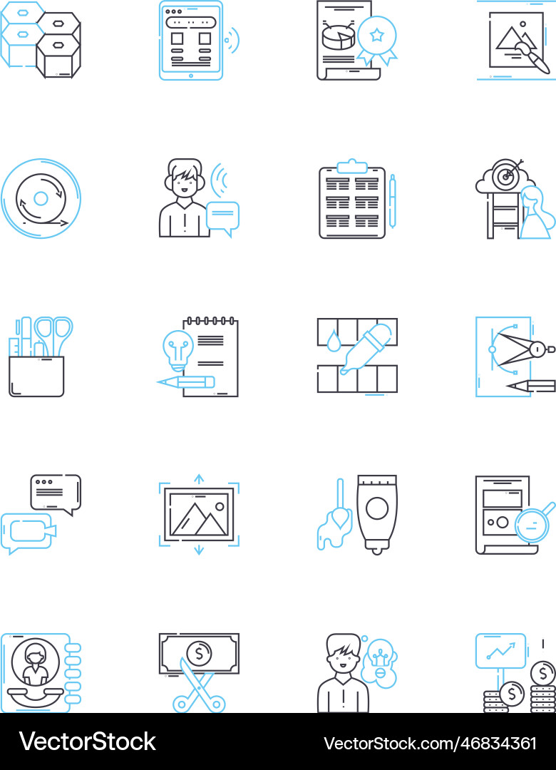 Brand management linear icons set reputation Vector Image
