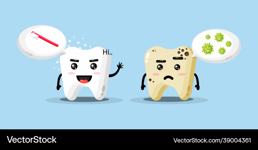 Cute mascot clean teeth and cavities Royalty Free Vector