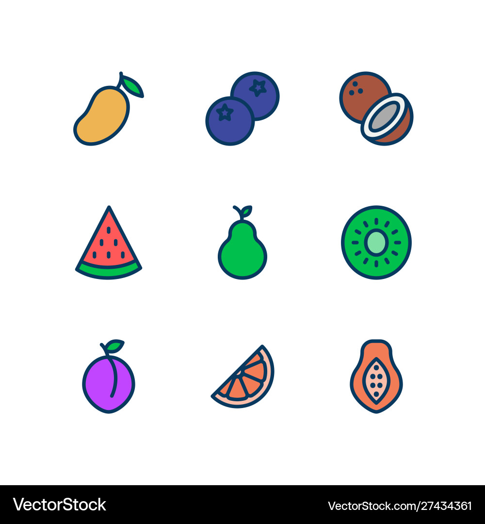 Fruit line icons set fill outline style Royalty Free Vector