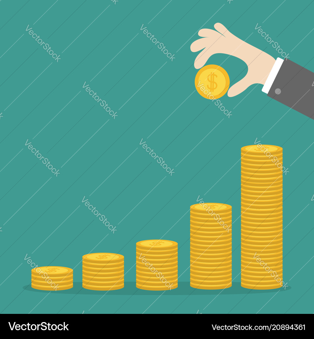 Hand holding gold coin icon diagram shape stacks Vector Image
