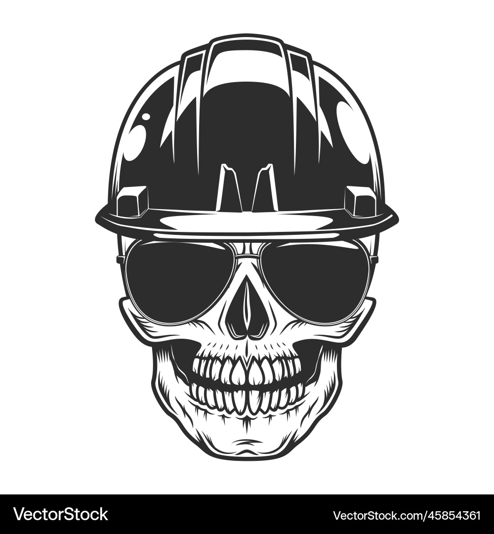 Skull in construction helmet and sunglasses Vector Image