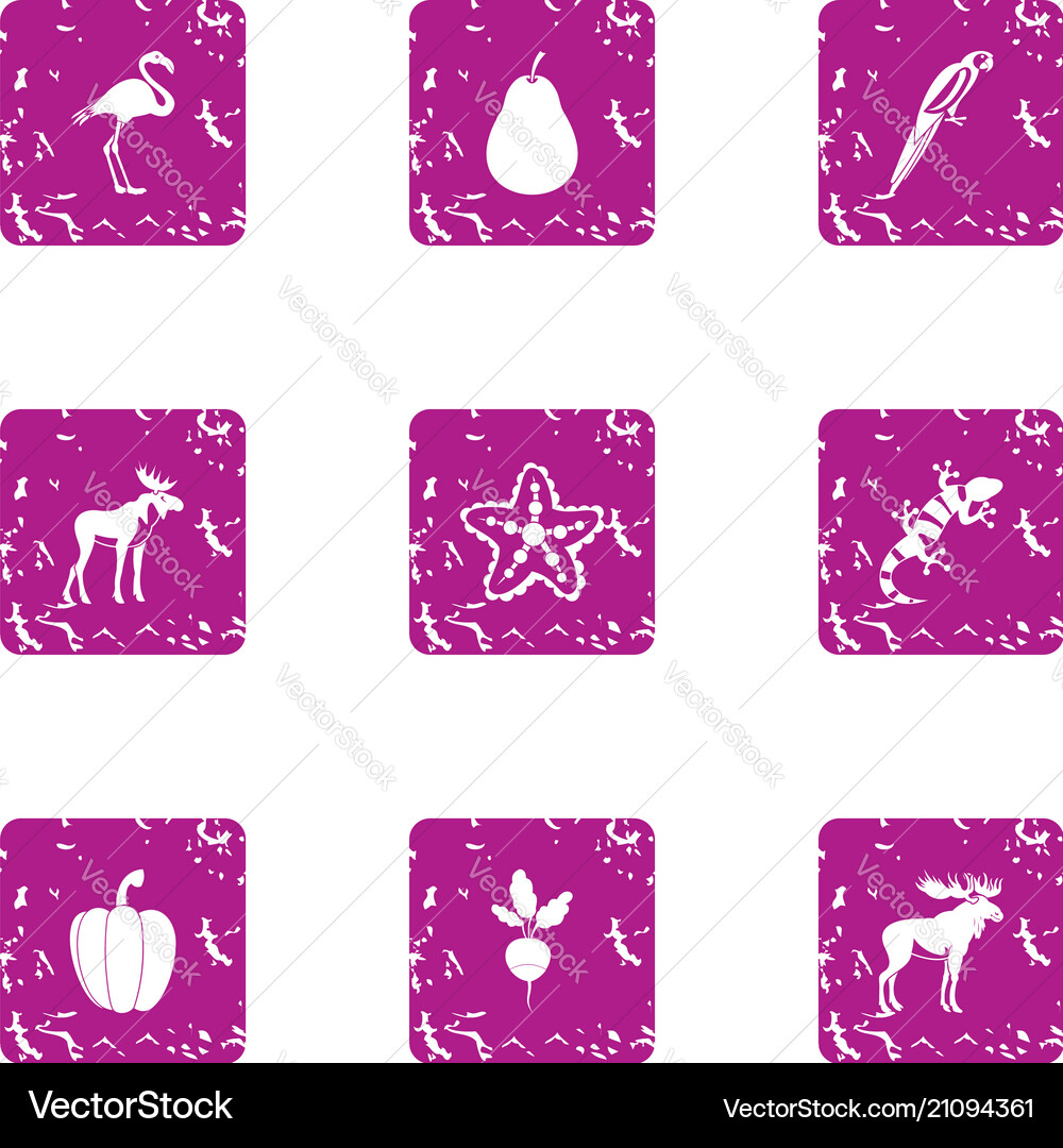 Wilderness territory icons set grunge style Vector Image