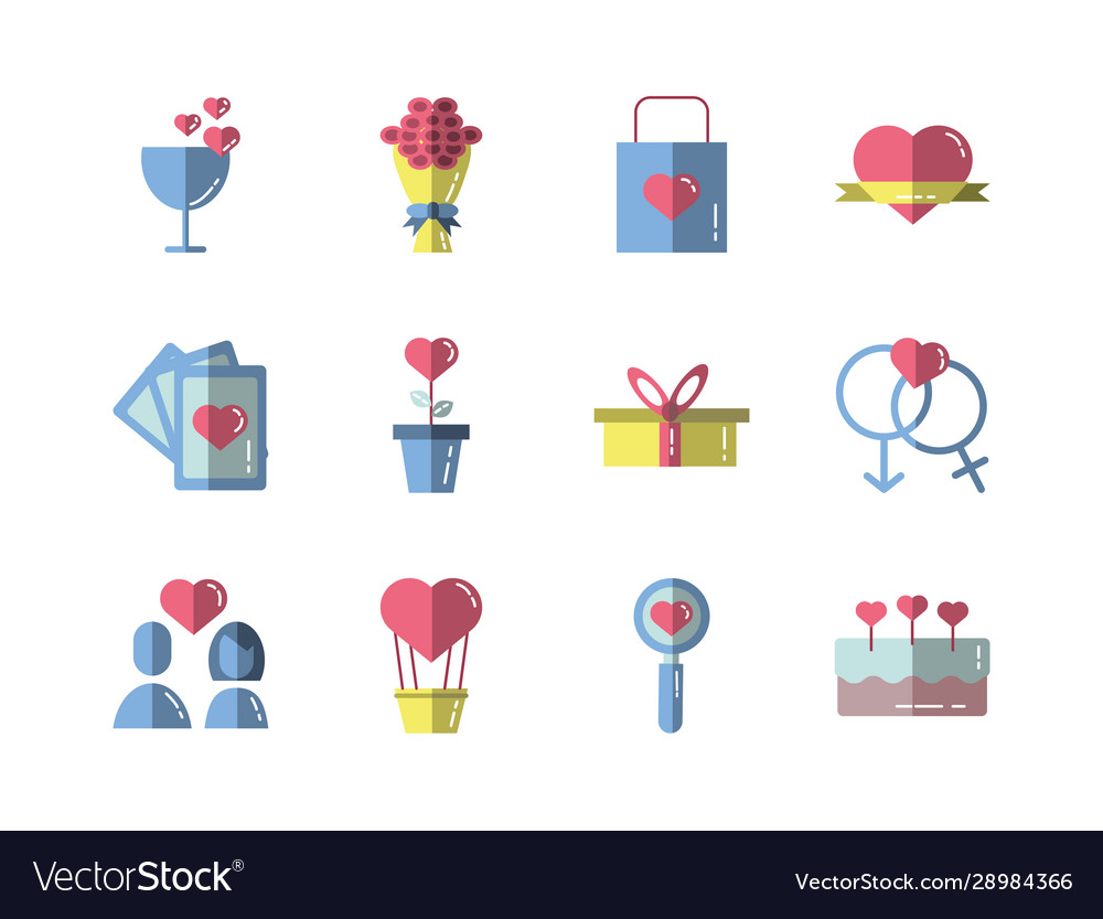 Bundle valentines day set icons Royalty Free Vector Image