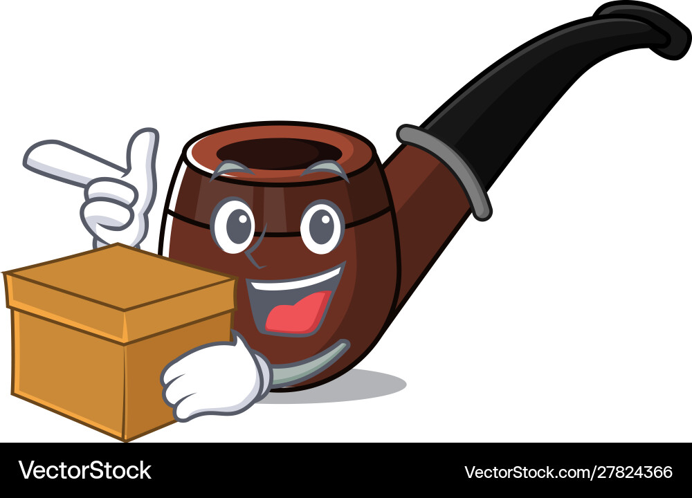 Cheerful cartoon with bring box smoke pipe Vector Image