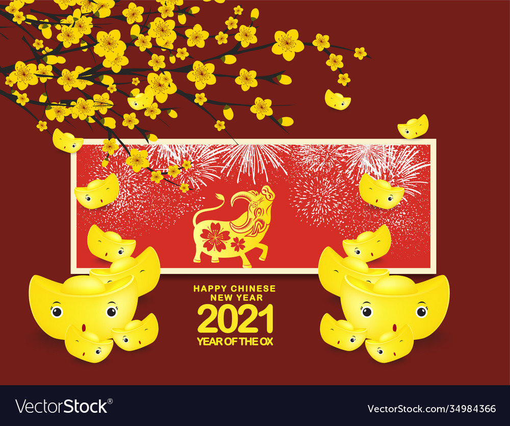Chinese new year 2021 ox banner Royalty Free Vector Image