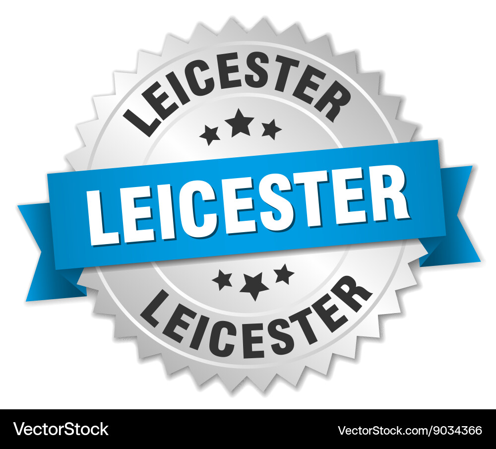 Leicester round silver badge with blue ribbon Vector Image