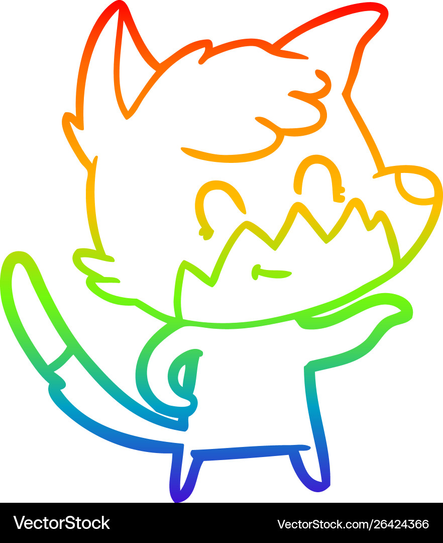 Rainbow gradient line drawing cartoon friendly fox