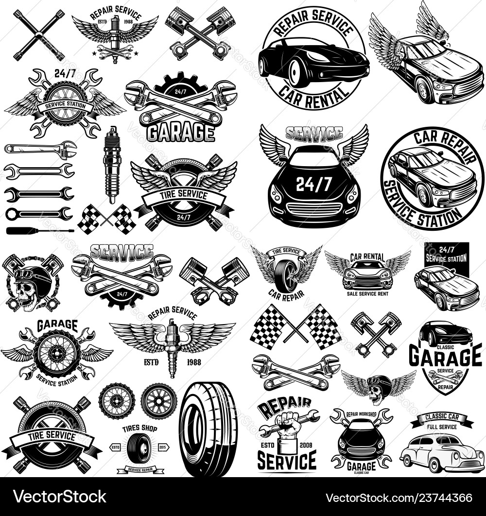Set of car service station emblems and design Vector Image