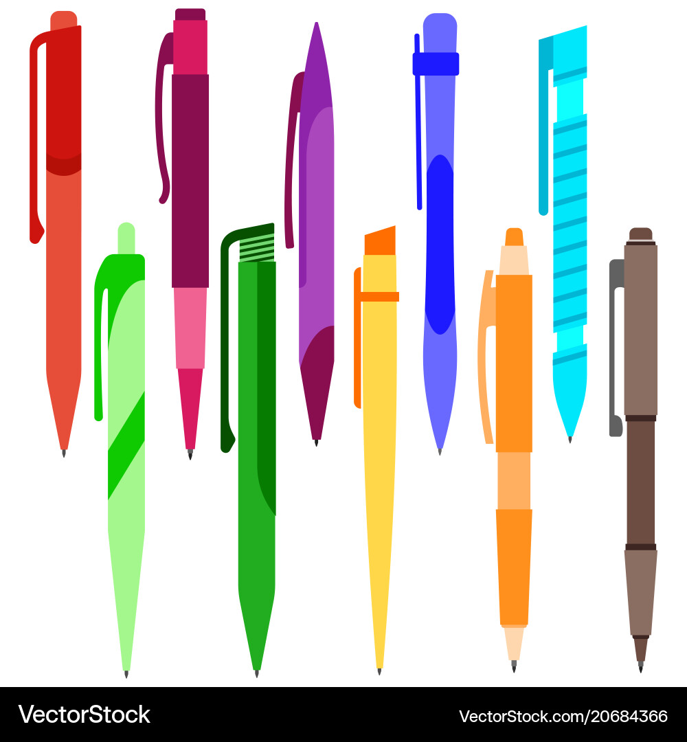 Set of multi-colored pens on a white background Vector Image