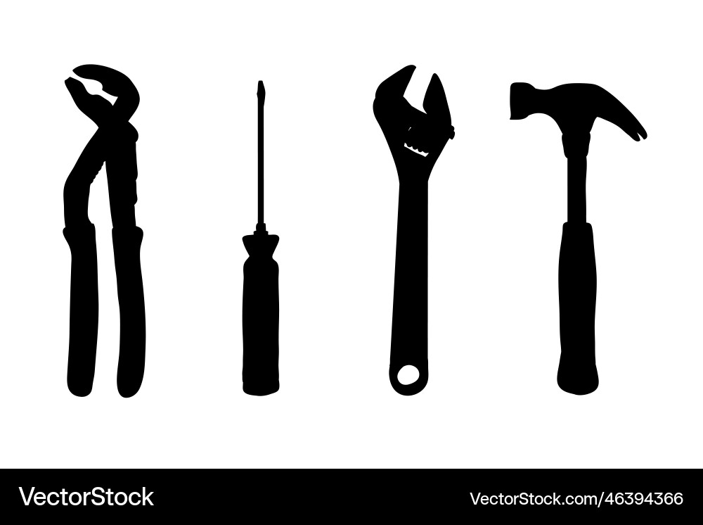 Set silhouette of hand tool wrench Royalty Free Vector Image