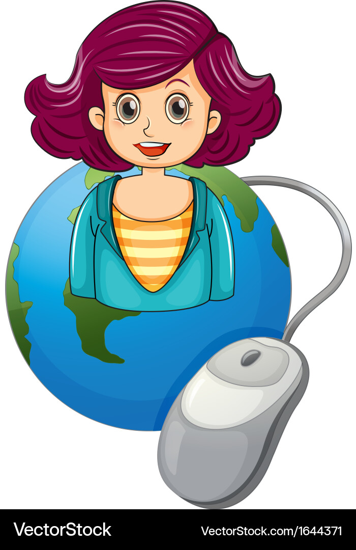 A smiling woman above the earth with computer Vector Image