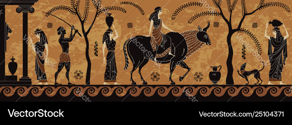 Ancient myth sceenblack figure pottery Royalty Free Vector
