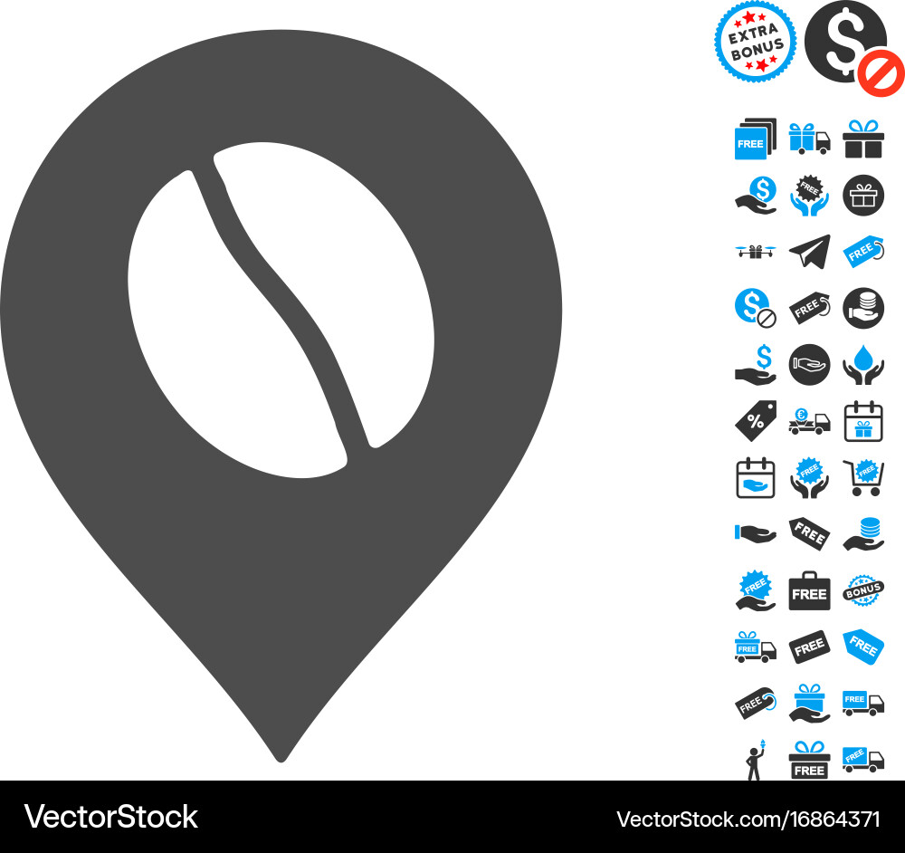 Coffee bean marker icon with free bonus Royalty Free Vector
