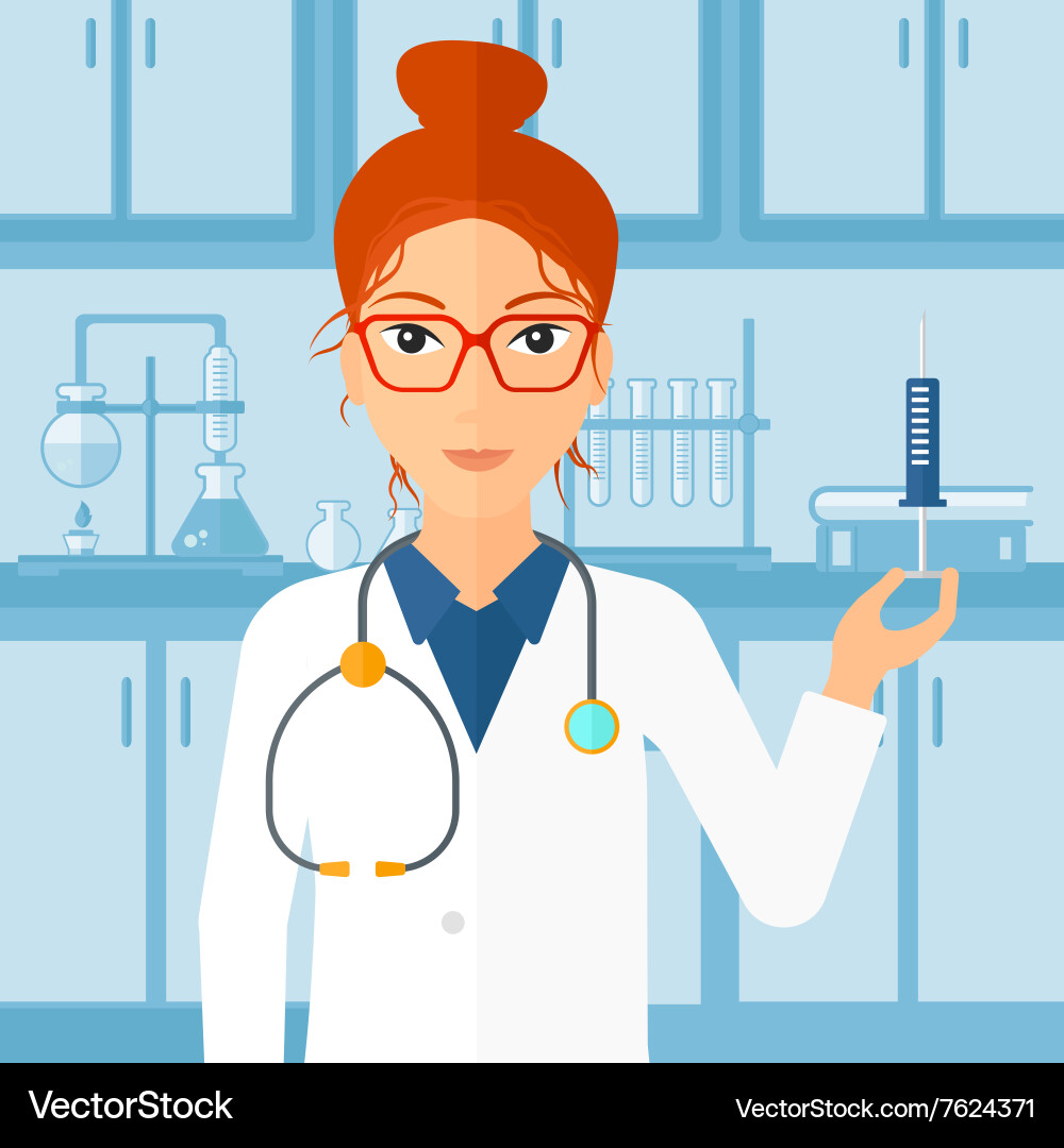 Doctor with syringe in laboratory Royalty Free Vector Image