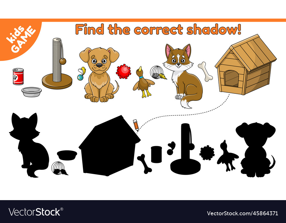 Find the shadow of cartoon cat and dog Royalty Free Vector