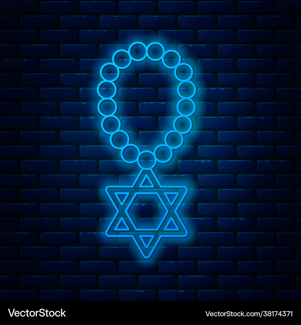 Glowing neon line star david necklace on chain Vector Image
