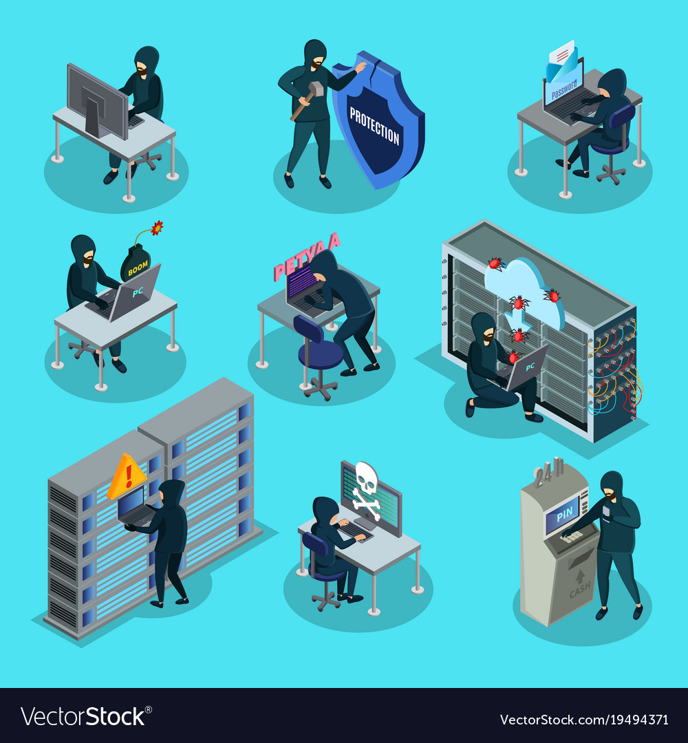 Isometric hacking activity elements set Royalty Free Vector Isometric hacking activity elements set Royalty Free Vector