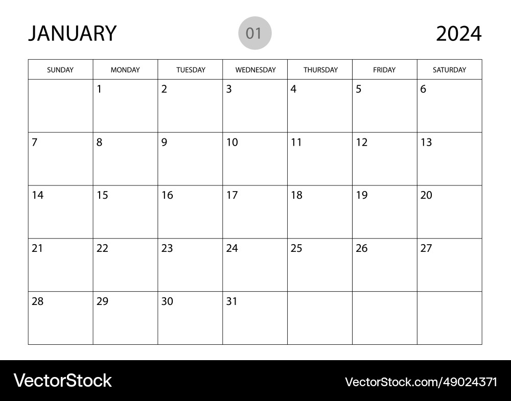 January 2024 year planner template calendar Vector Image