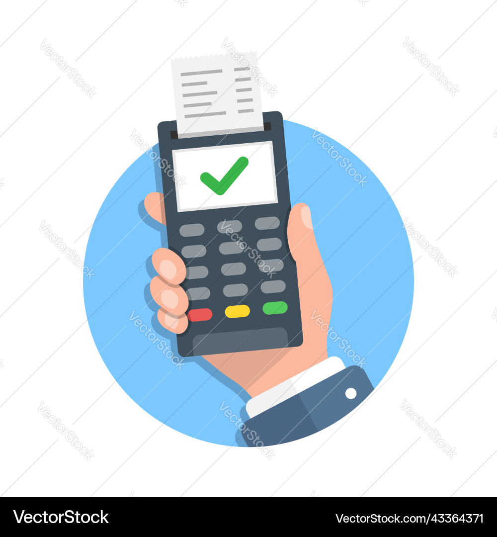 Male hand holding pos payment machine icon Vector Image