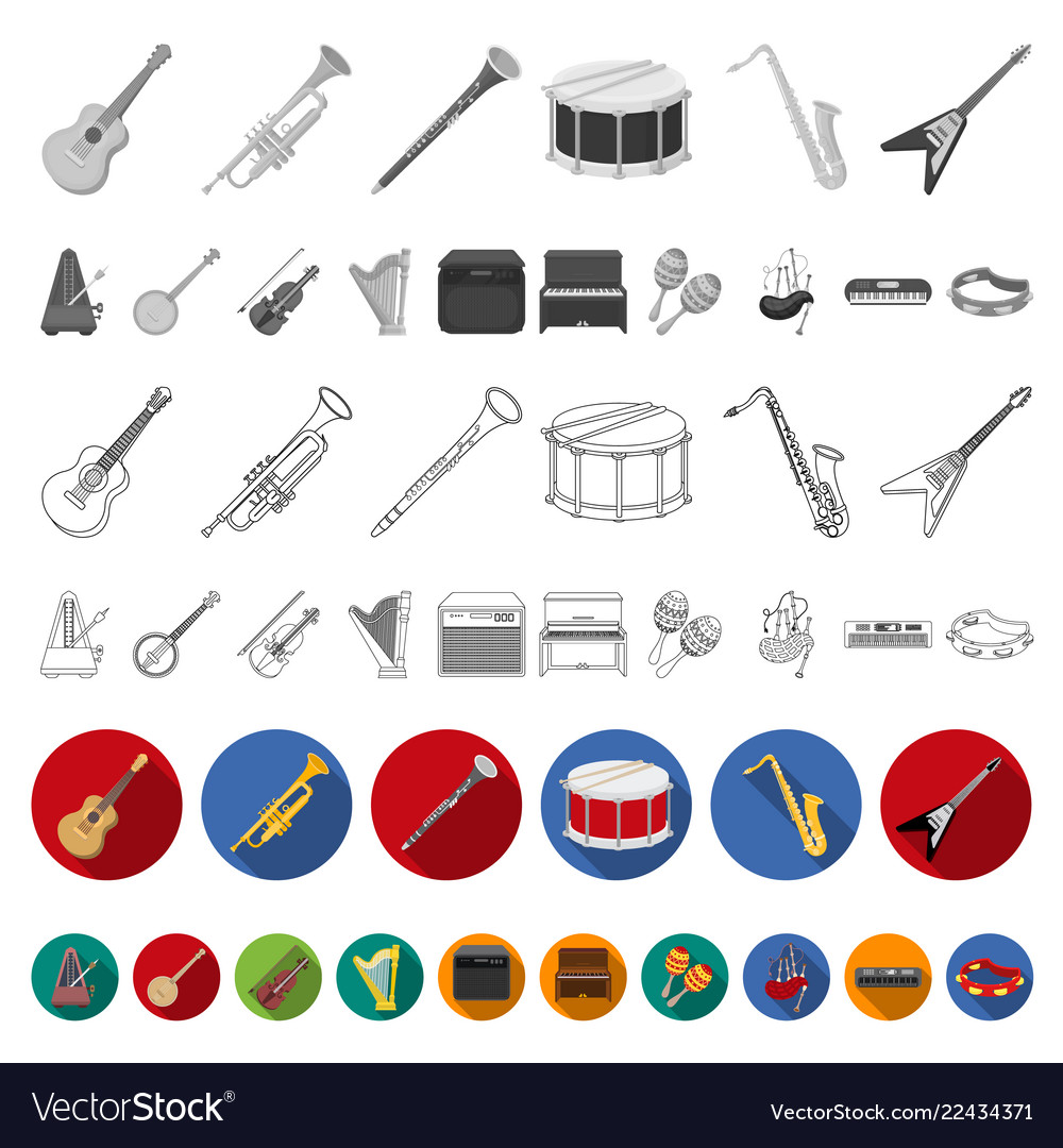 Musical instrument flat icons in set collection Vector Image